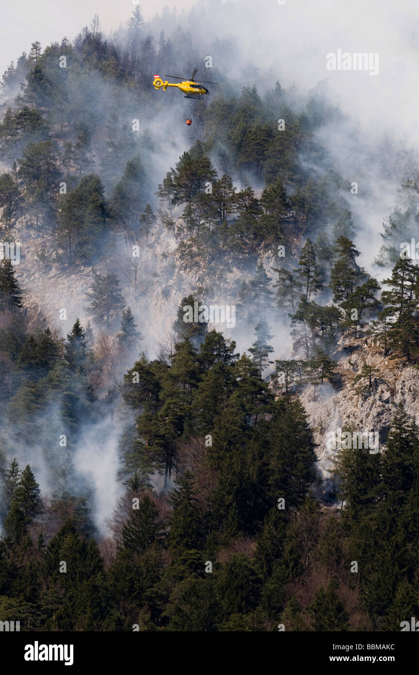 Forest fire fighting in Kranebitten near Innsbruck, Tyrol, Austria ...