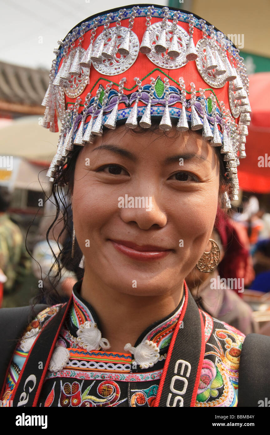 beautiful Chinese woman dressed in Yi minority outfit at festival in ...