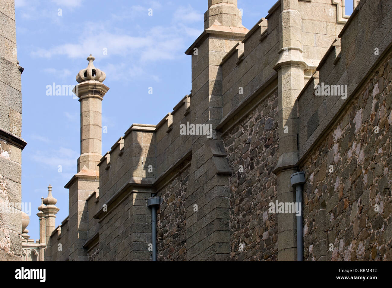 stone wall with towers of big medieval castle Stock Photo - Alamy