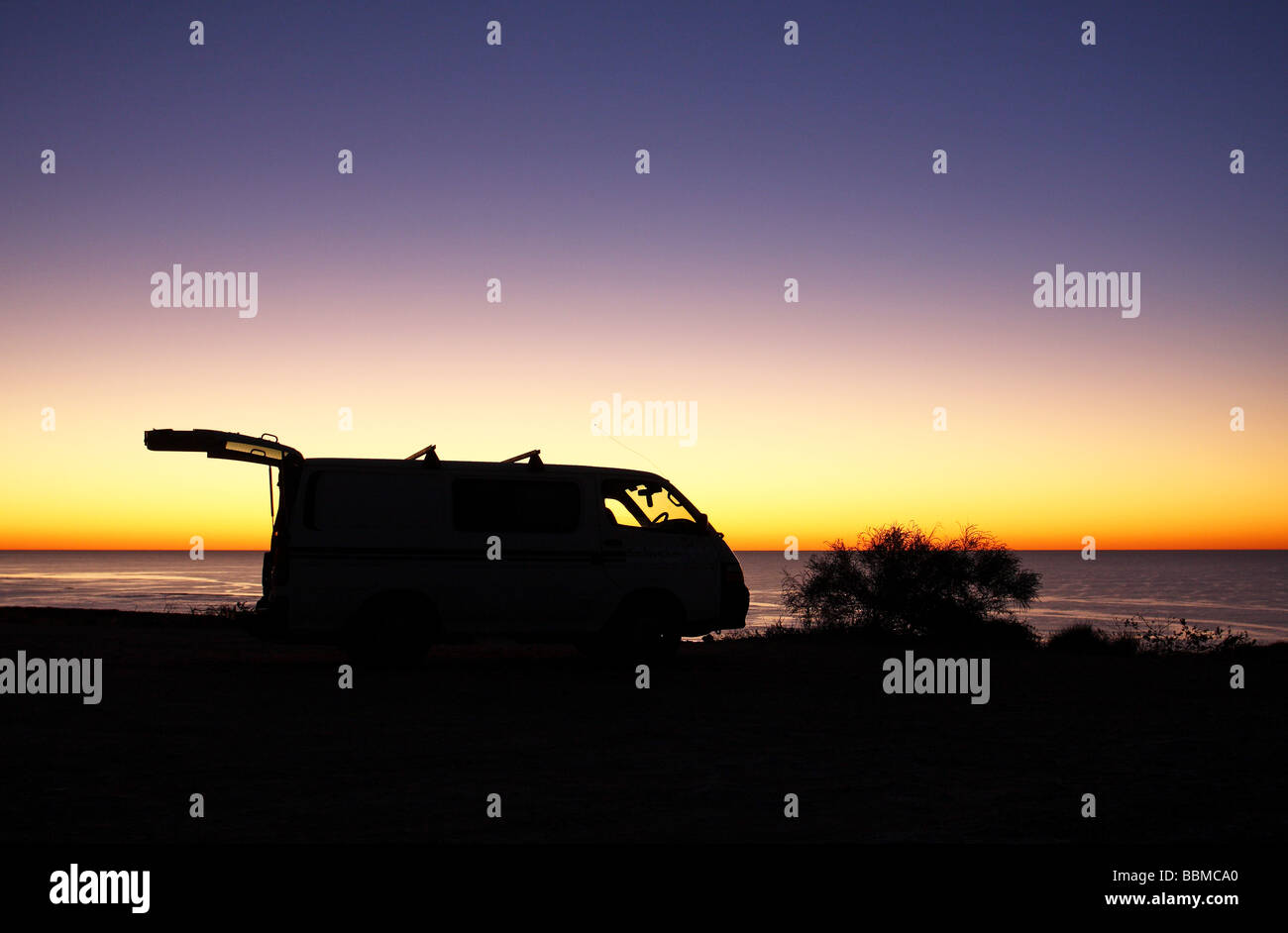 Backpackers van, parked at sunset in Cape Range National Park. Western ...