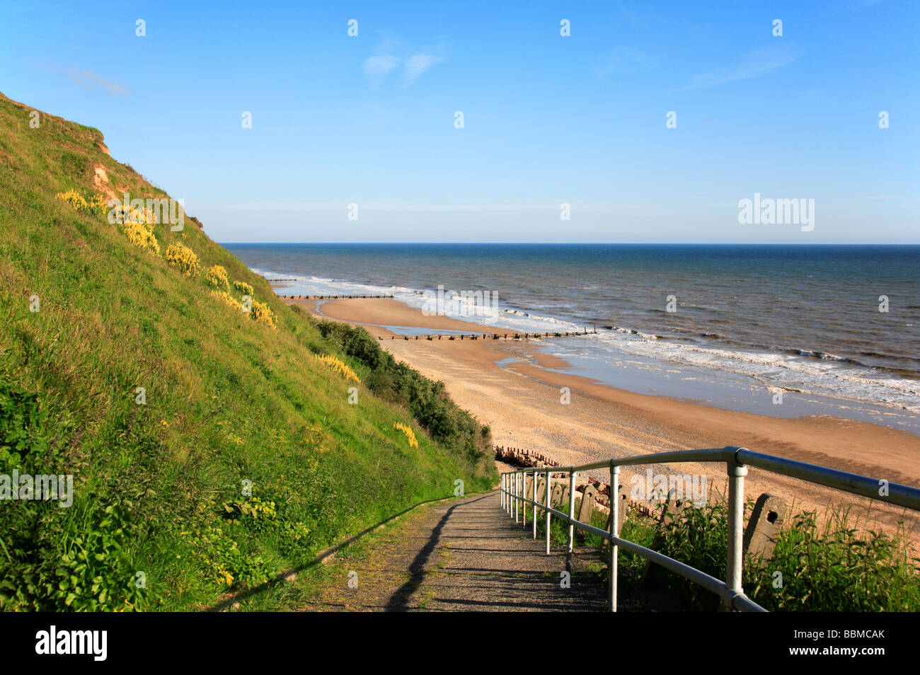 A view of the cliffs and beach at the west end of Mundesley, Norfolk ...