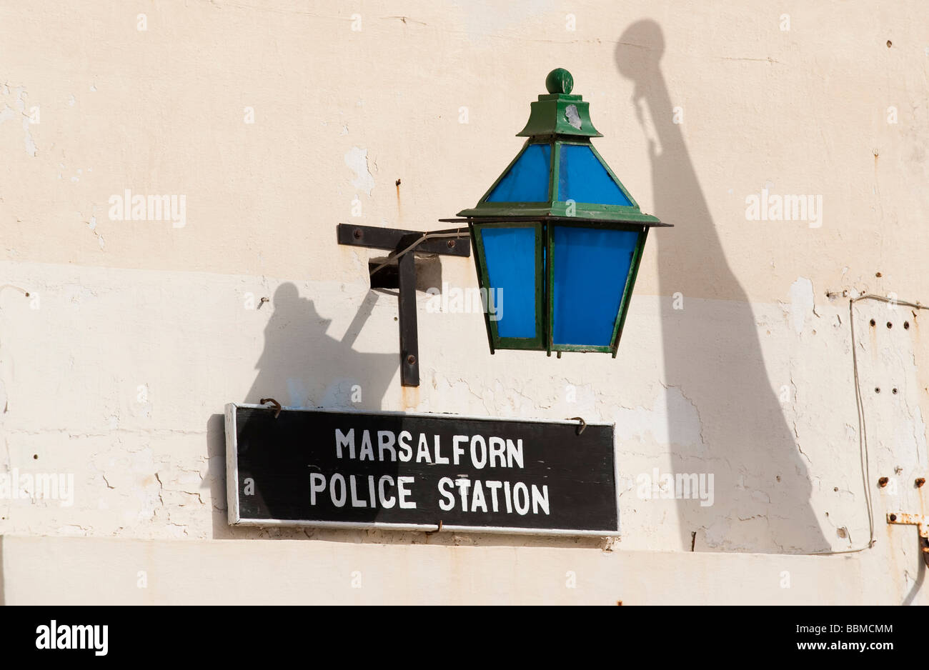 Police, sign and lantern, Gozo, Malta Stock Photo - Alamy