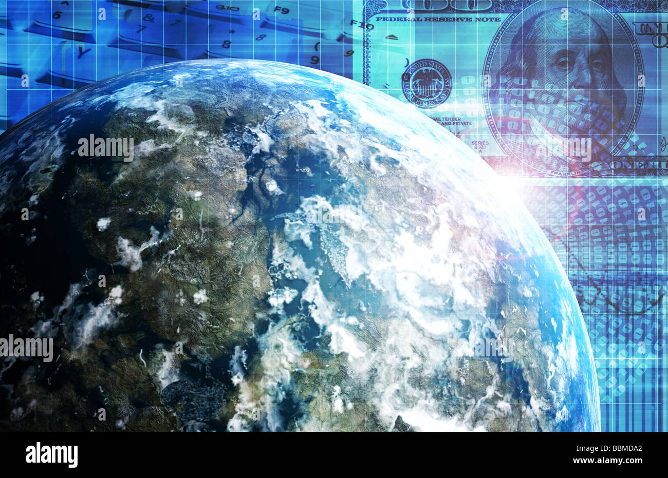 World Business Economy Art Background in Blue Stock Photo - Alamy