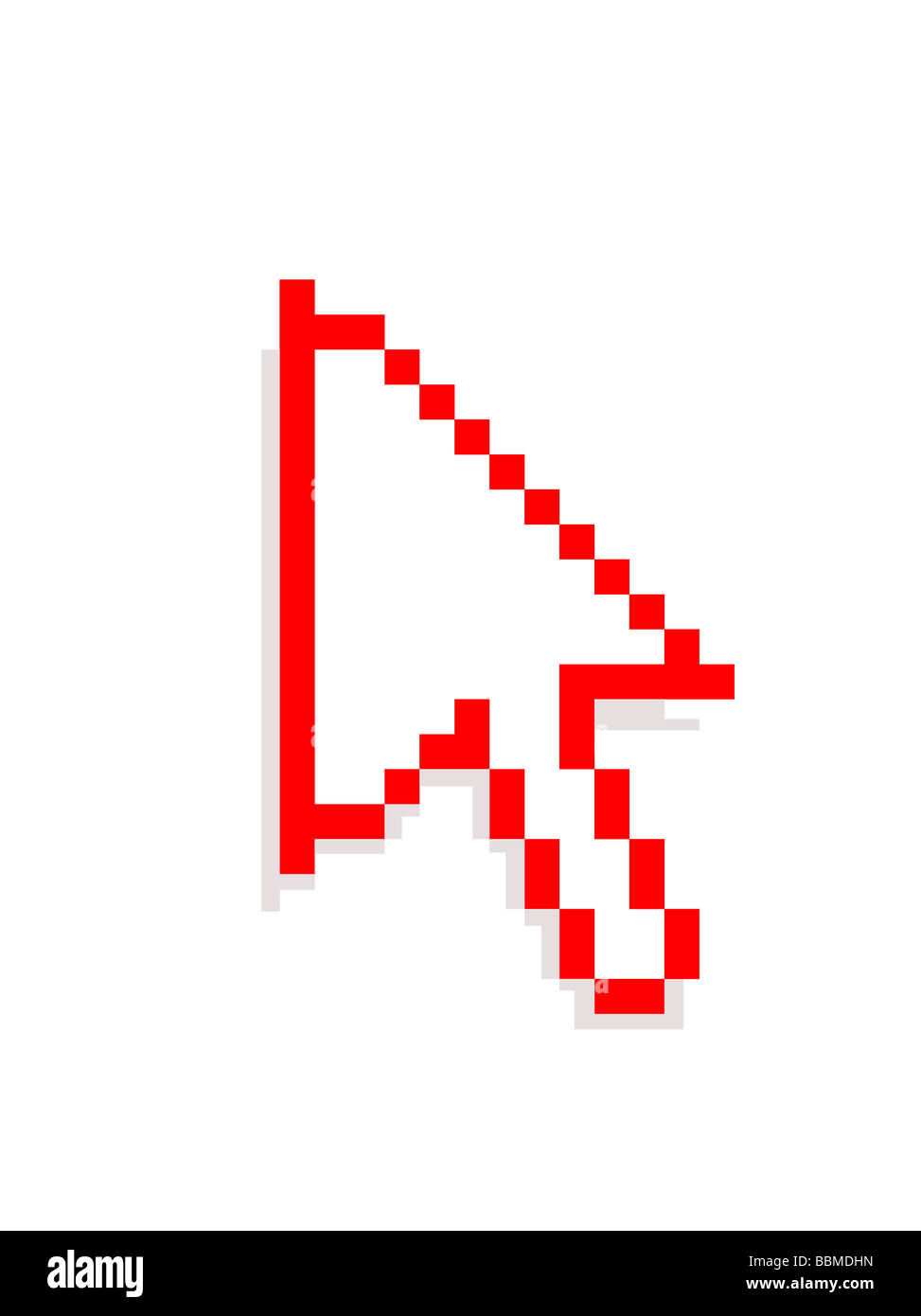 Red mouse cursor button pointing upwards isolated on white background ...