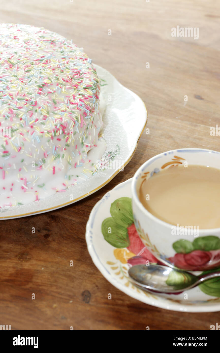 Iced Cake with Tea Stock Photo - Alamy