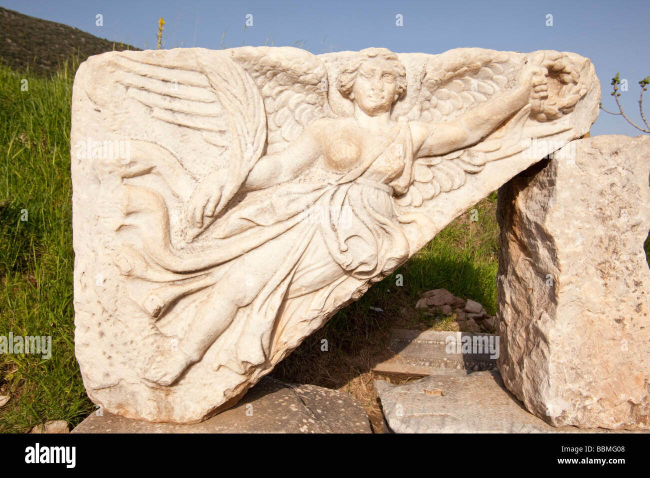 Nike carving from an ancient building at Ephesus in Turkey Stock Photo ...