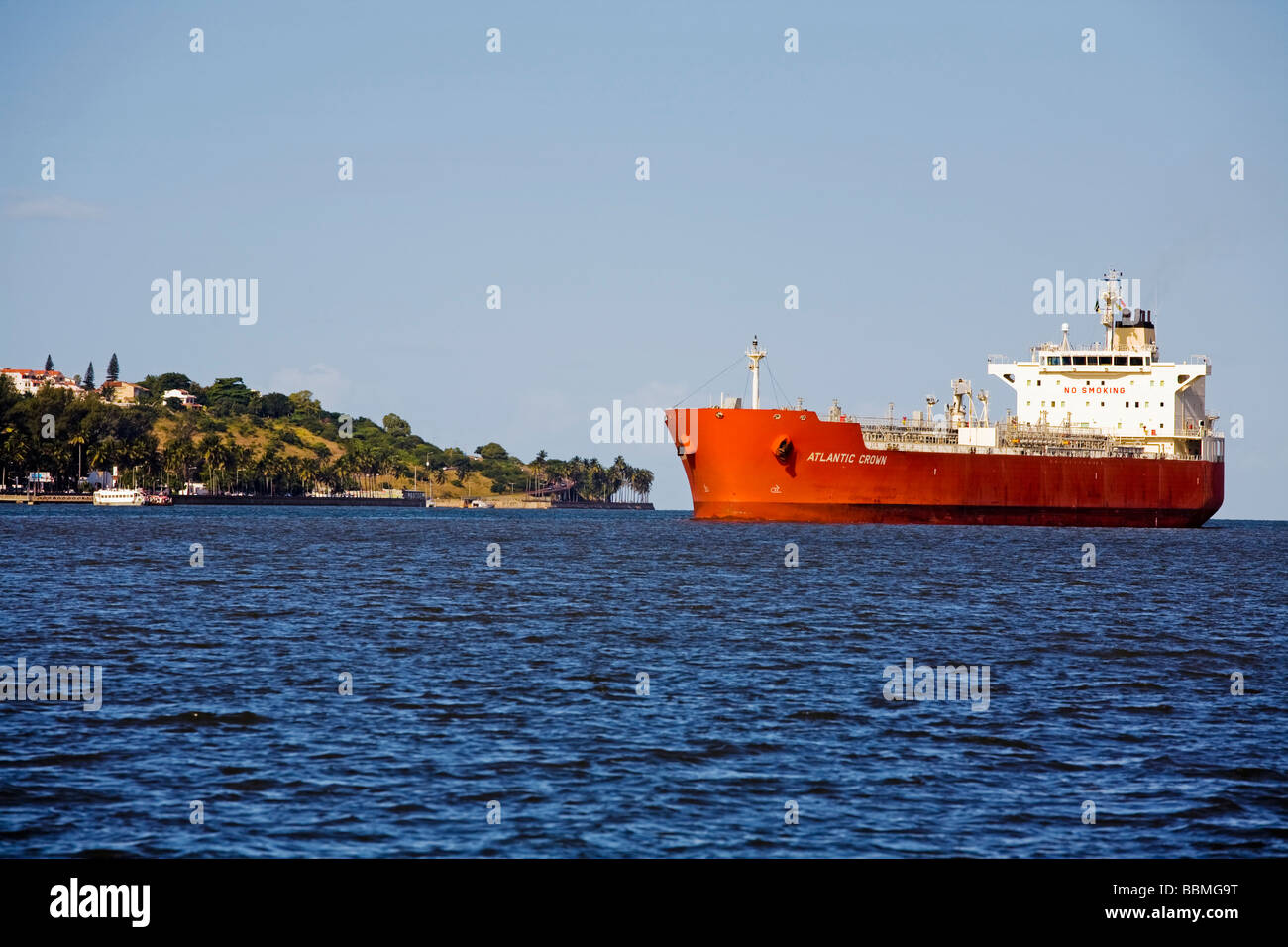 Mozambique, Maputo. A large ship, the Atlantic Crown, travels into ...