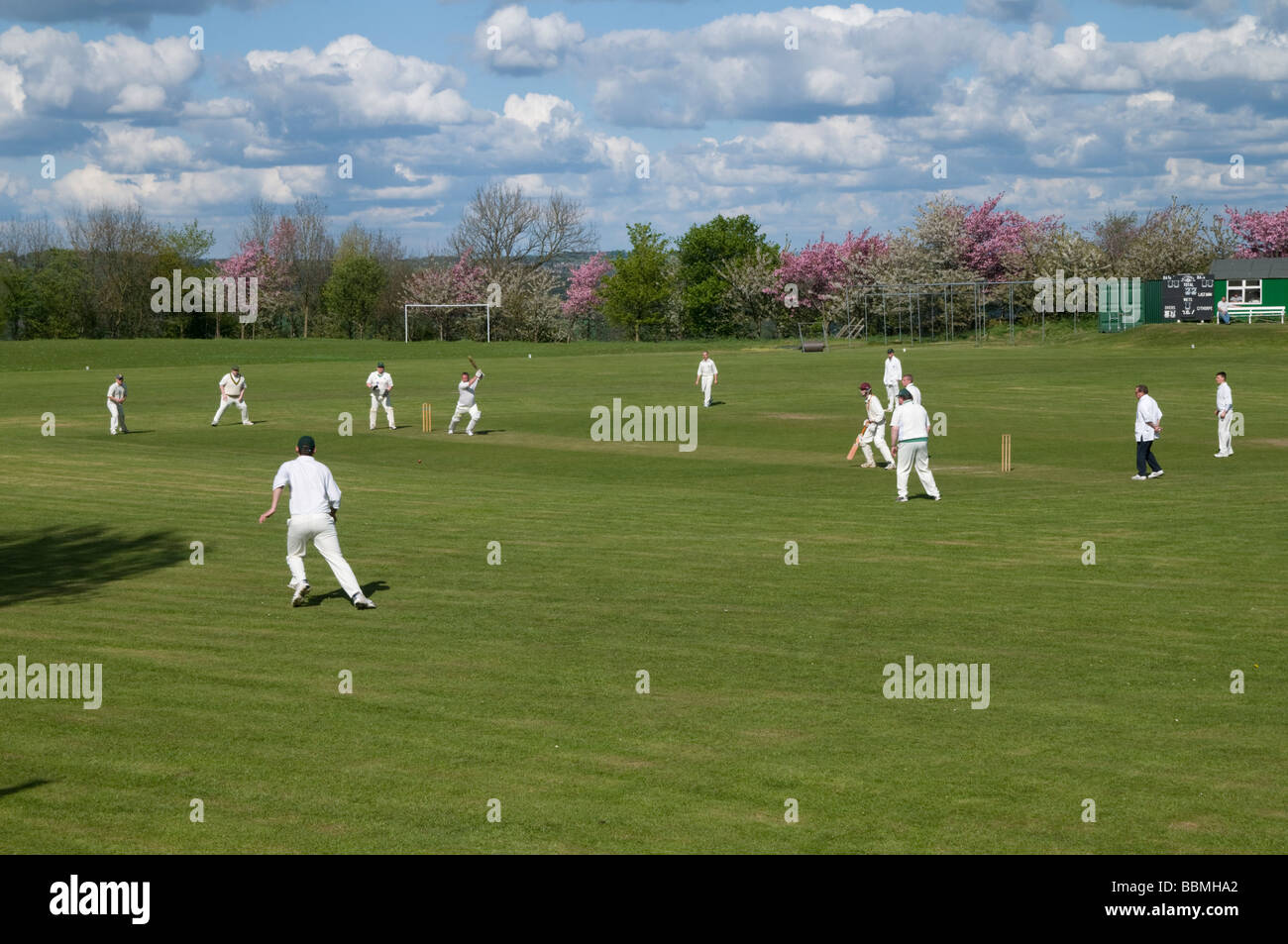 Game of Cricket being played in Derbyshire Peak District England Stock ...