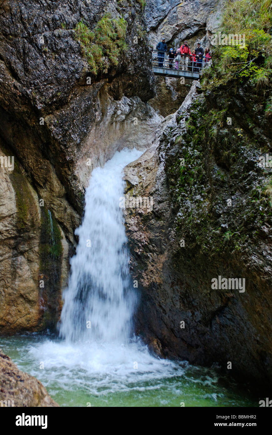 Waterfall in the Almbachklamm gorge near Marktschellenberg ...