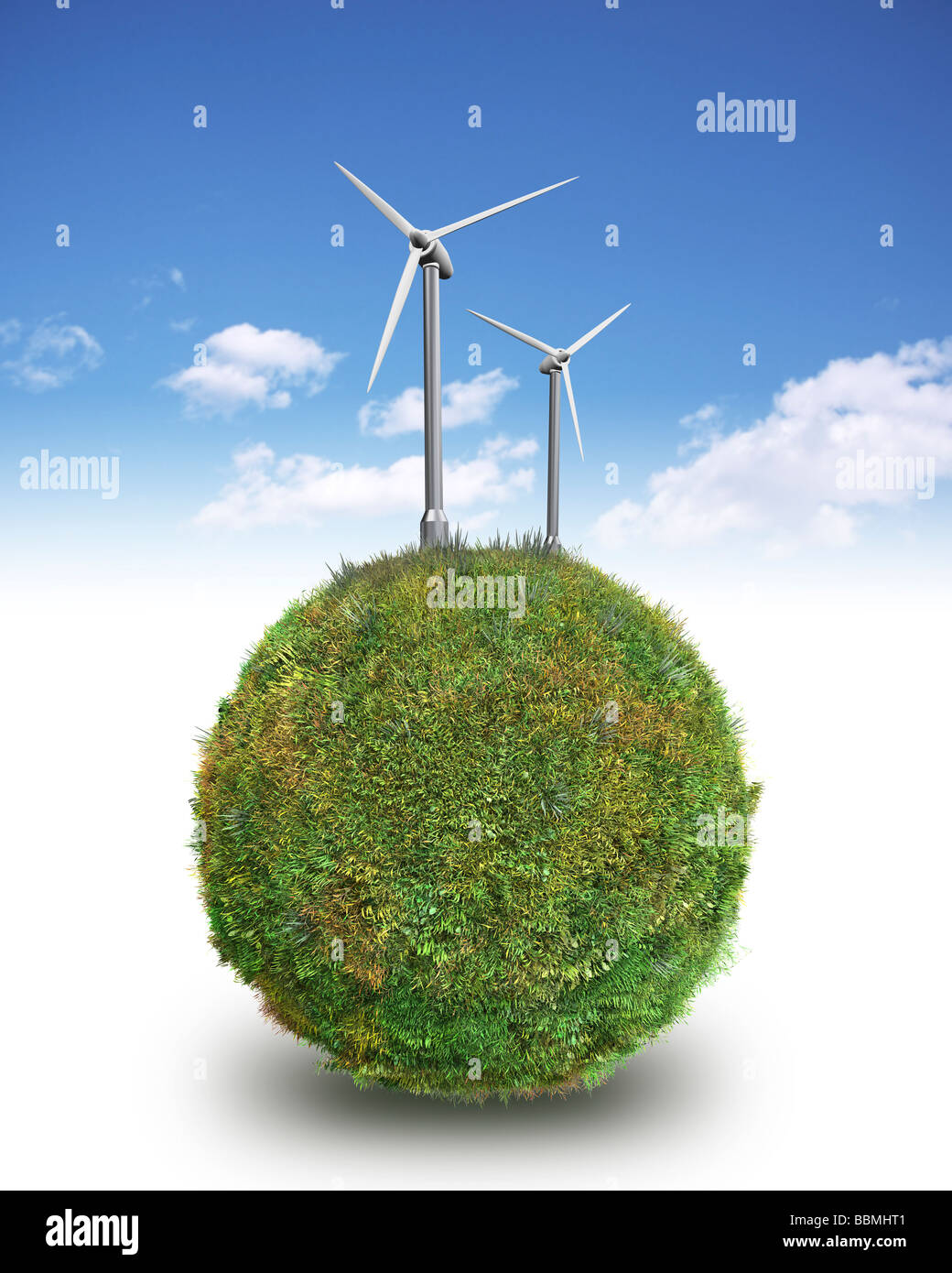 Wind turbines on grass ball Stock Photo - Alamy