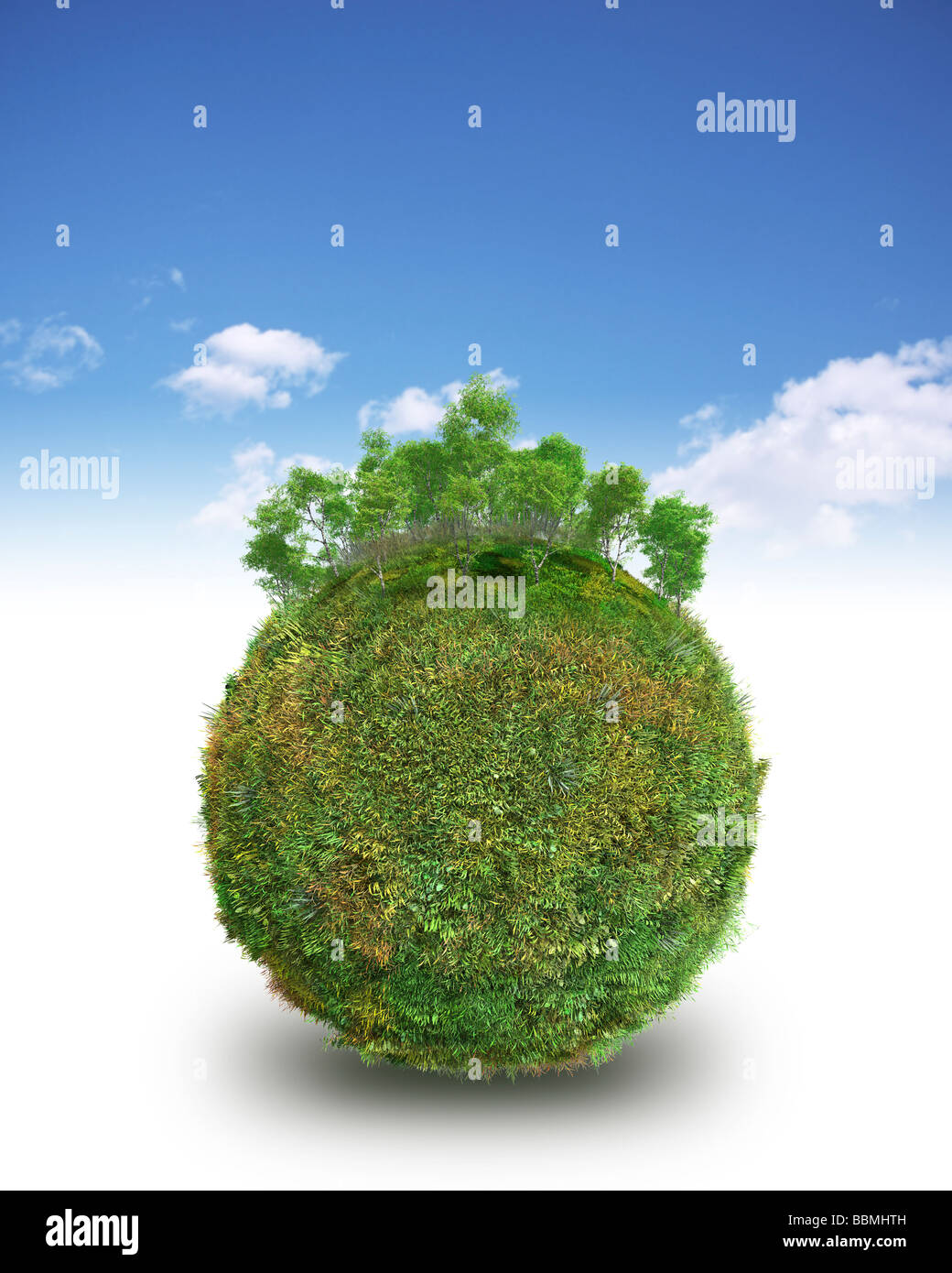 Trees growing on grass ball Stock Photo - Alamy