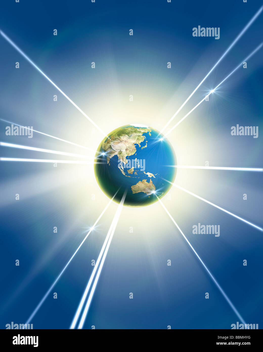Light beam coming out from globe Stock Photo - Alamy