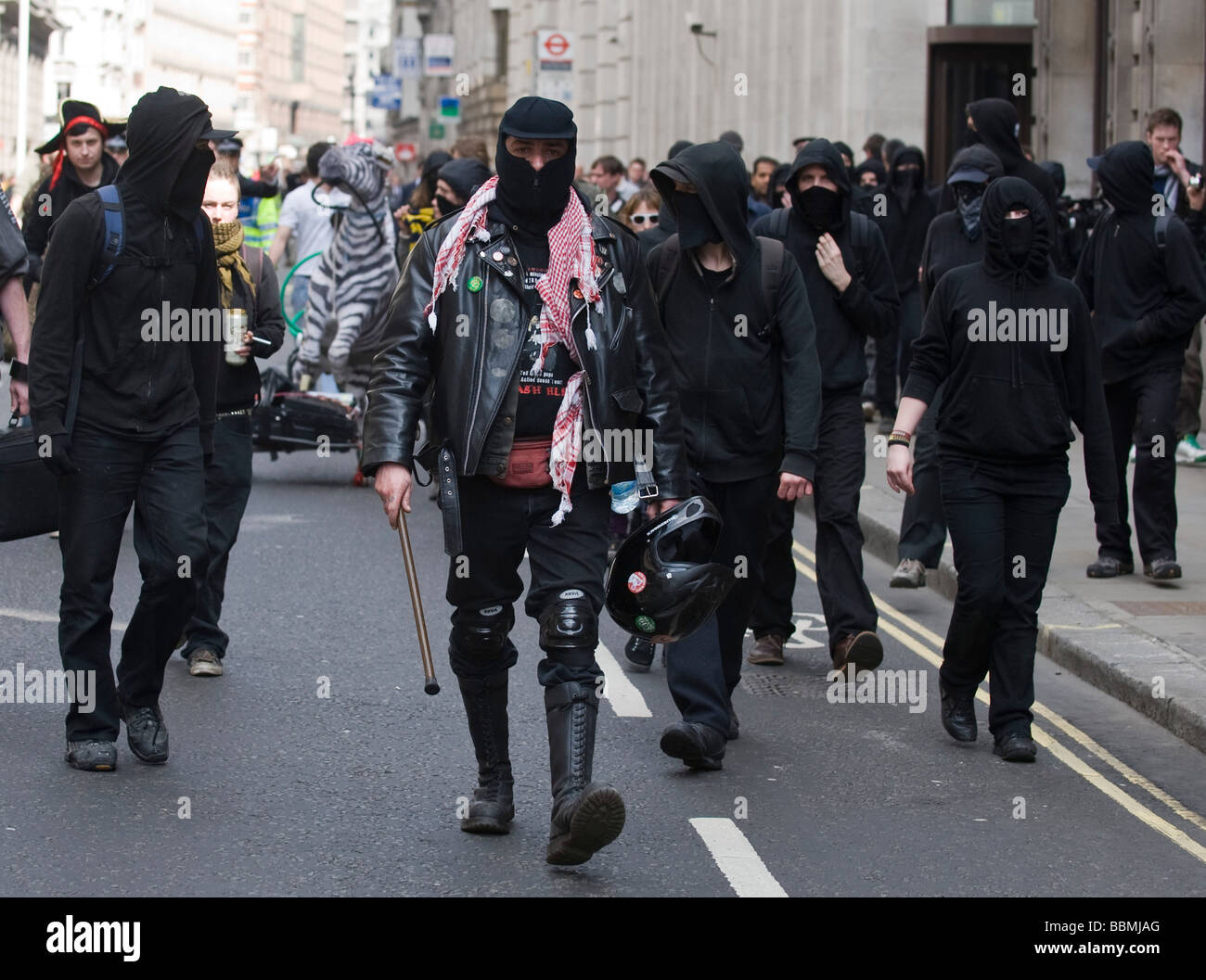 Group of masked anarchists at protest in the City ahead of the G20 ...