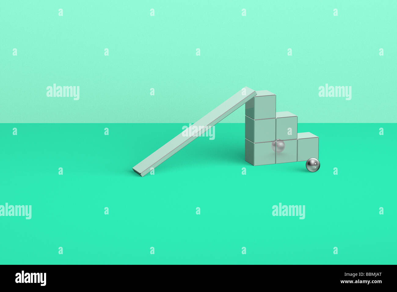 Toy blocks and sphere on green background Stock Photo - Alamy