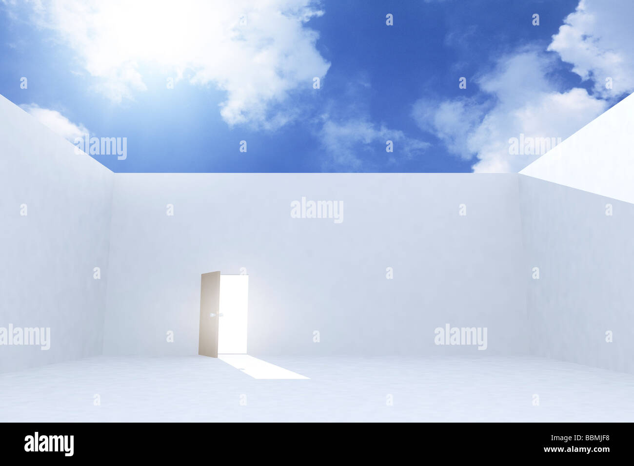Surrounding wall with open door (Digital Composite Stock Photo - Alamy