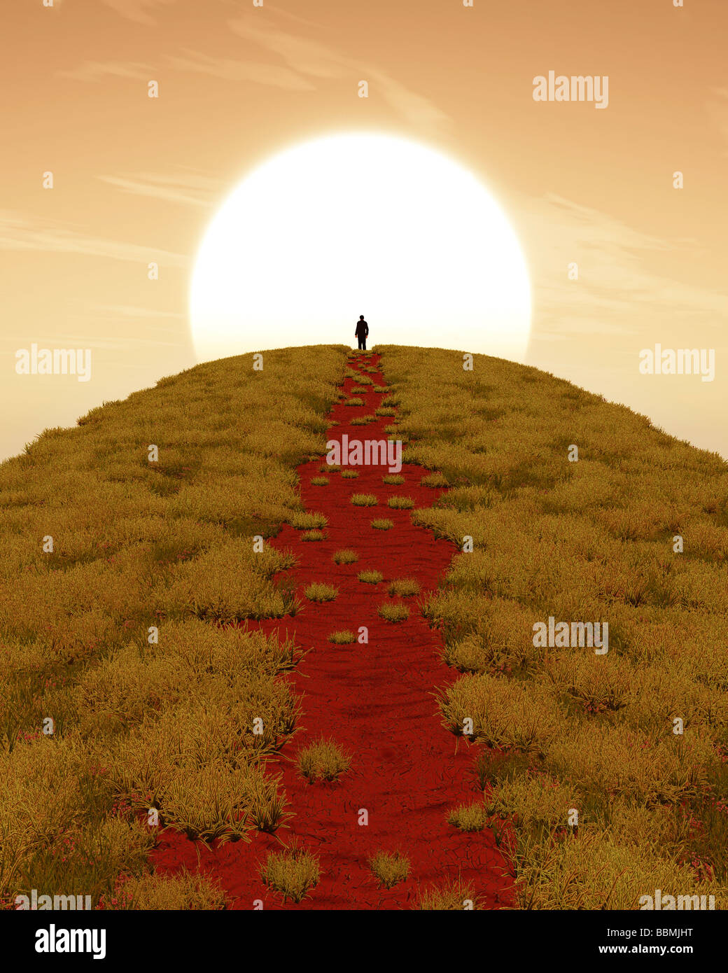 Silhouette of man on hill, low angle view (Digital Composite Stock ...