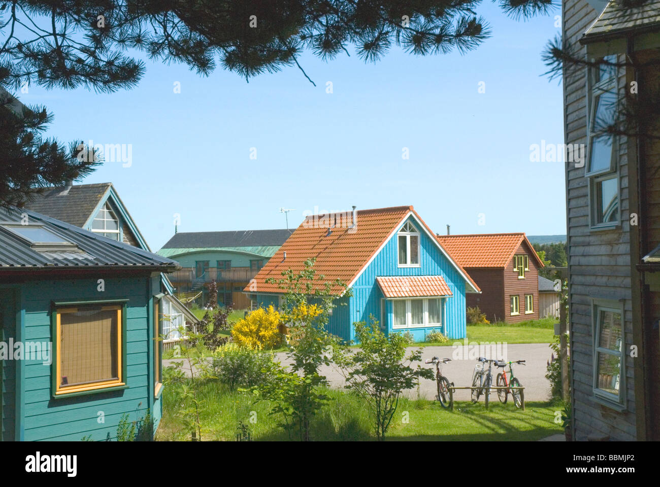 Eco houses eco-housing Findhorn Park Findhorn Foundation Scotland Stock ...