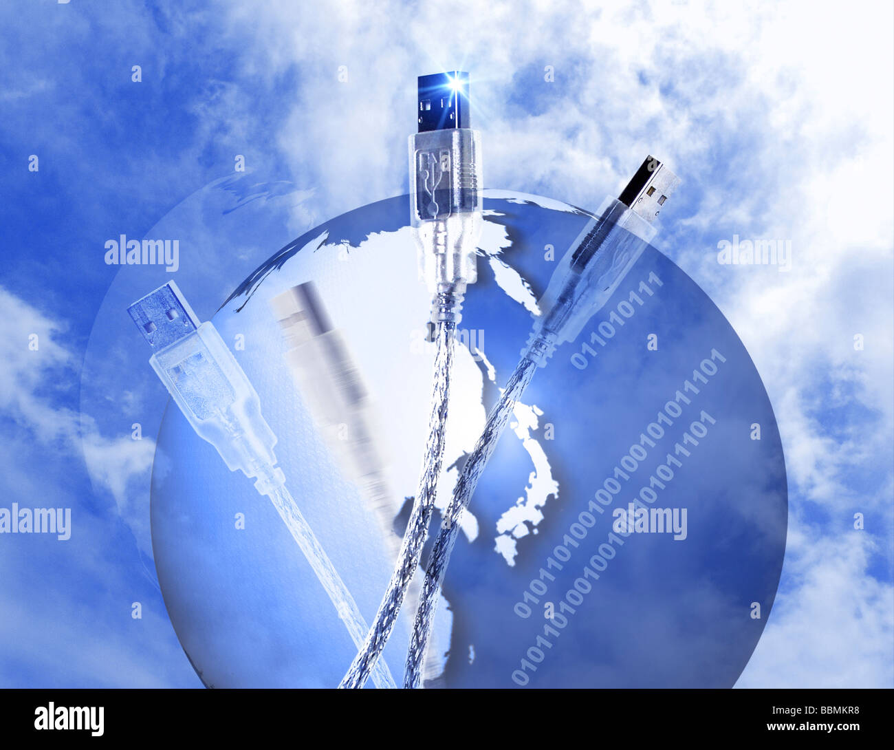 View of globe and USB connectors Stock Photo - Alamy