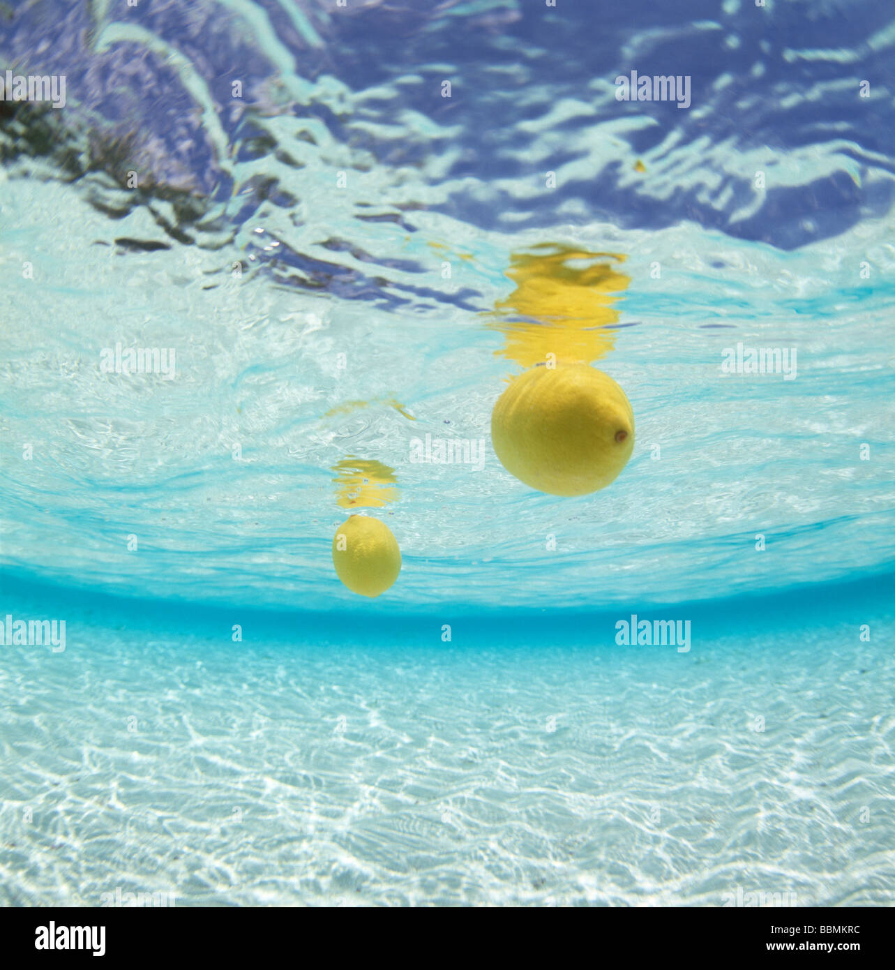 Underwater view of lemons floating in water Stock Photo - Alamy