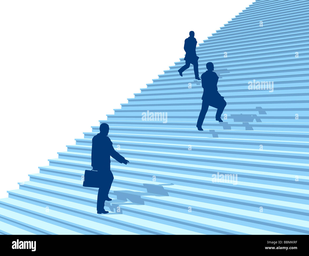 Three businessmen stepping on stairs Stock Photo - Alamy