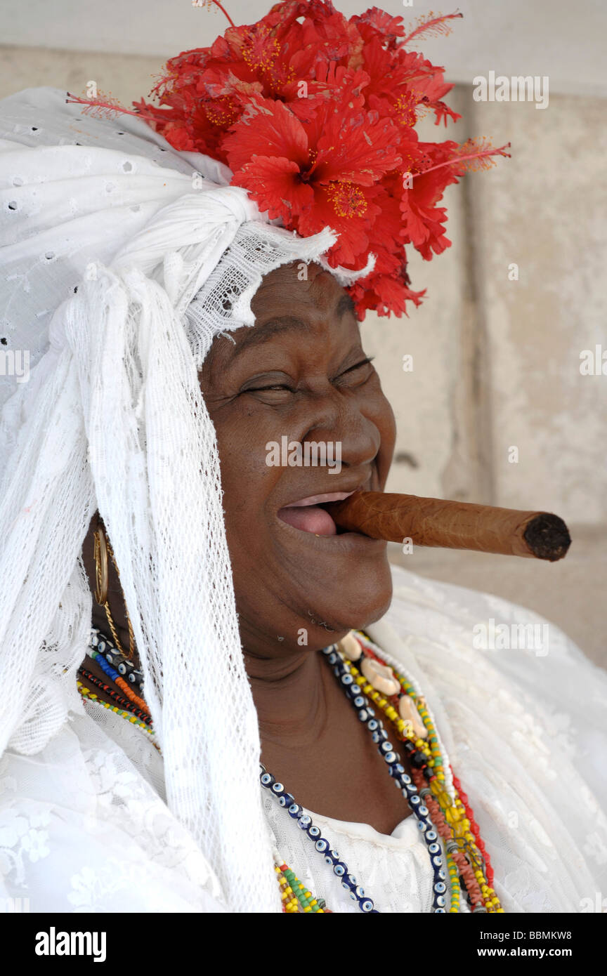 Woman smoking large Cuban cigar Havana Cuba Stock Photo - Alamy