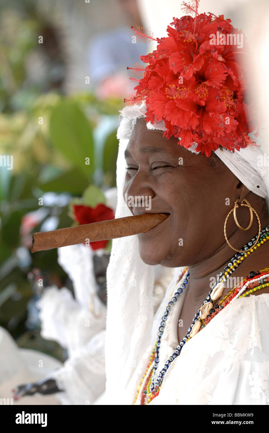 Woman smoking large Cuban cigar Havana Cuba Stock Photo - Alamy