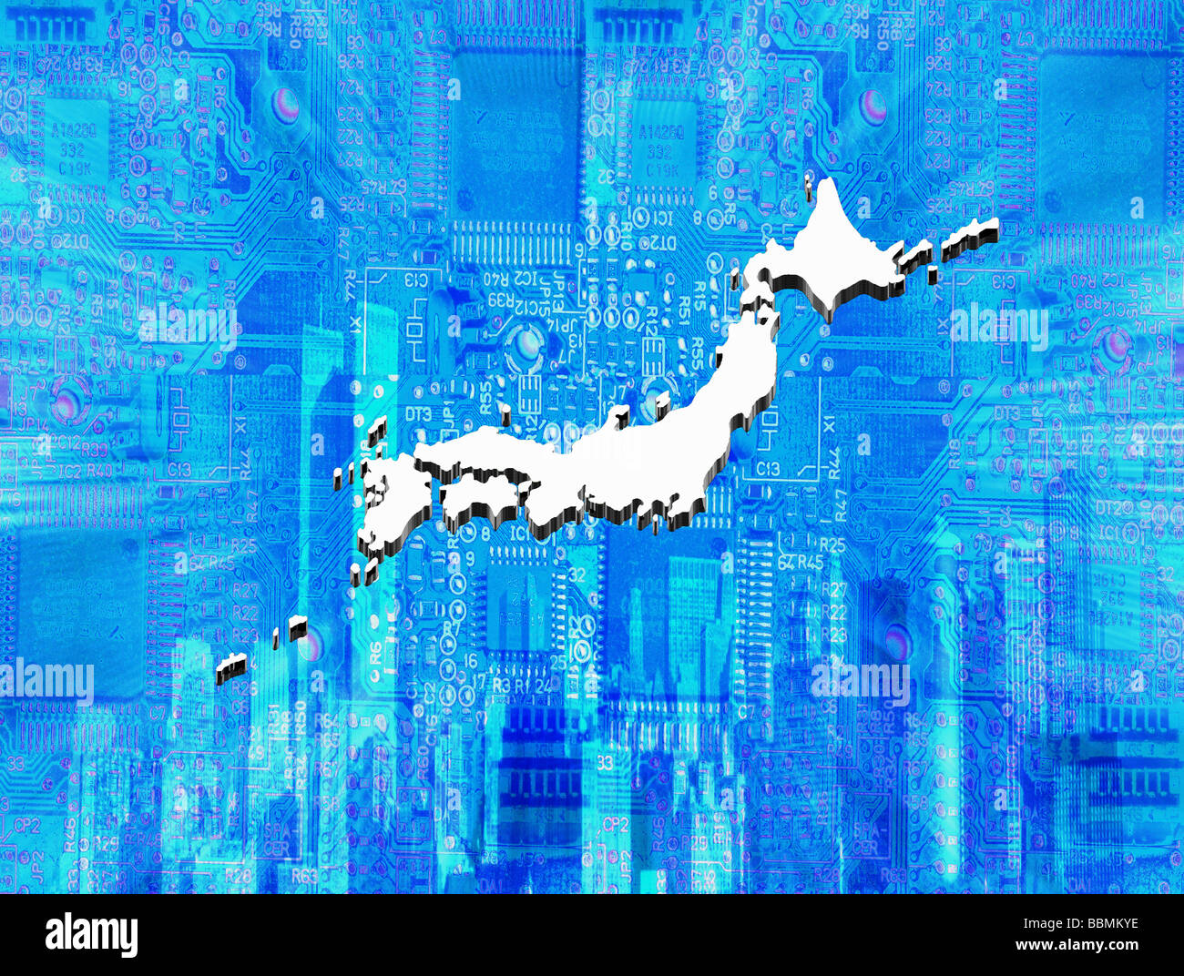Map of Japan on circuit Stock Photo - Alamy