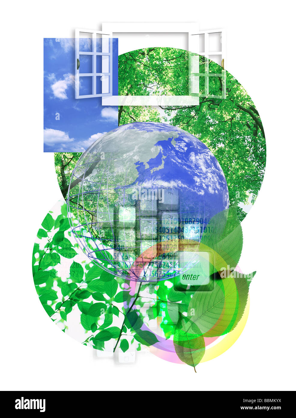 Collage of globe and leaves Stock Photo - Alamy