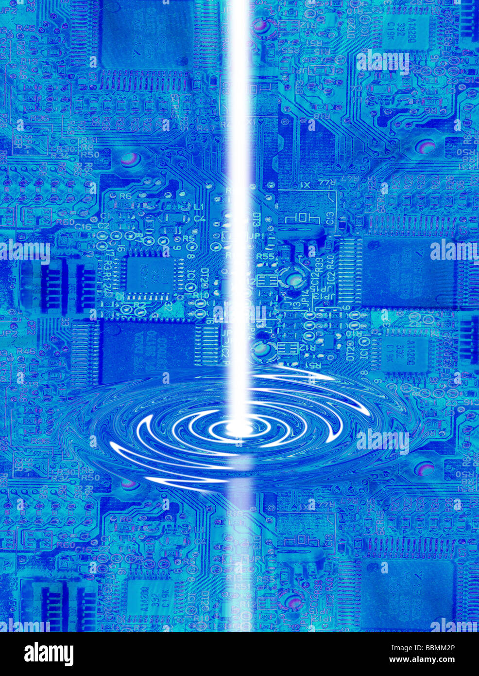 Digital composite of beam in ripple with circuits in background Stock ...
