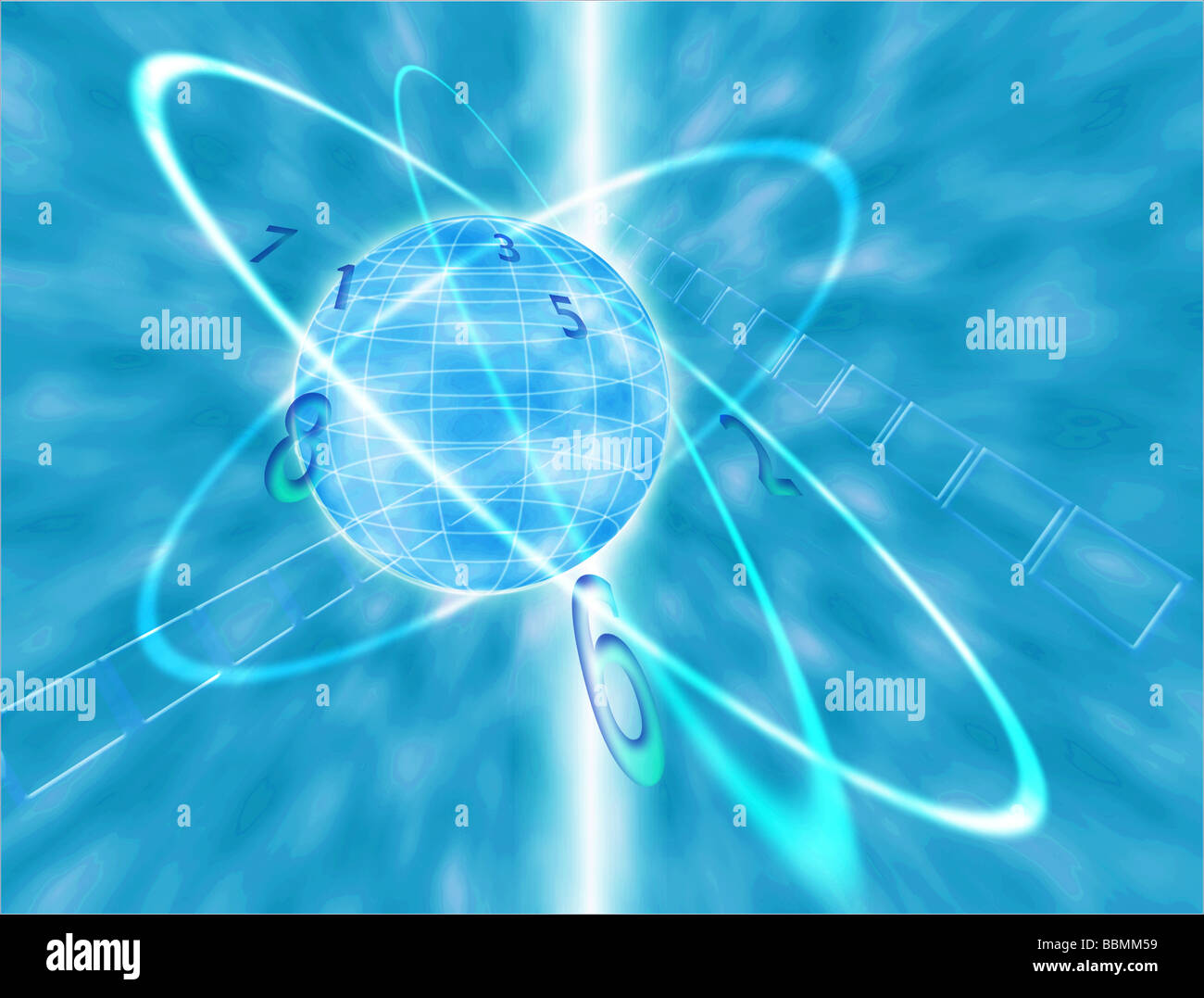 Globe with numbers and blue background Stock Photo - Alamy