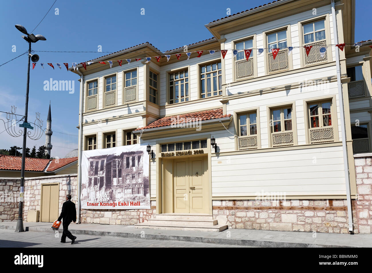 Beautifully restored Ottoman wooden house, with banner of the condition ...