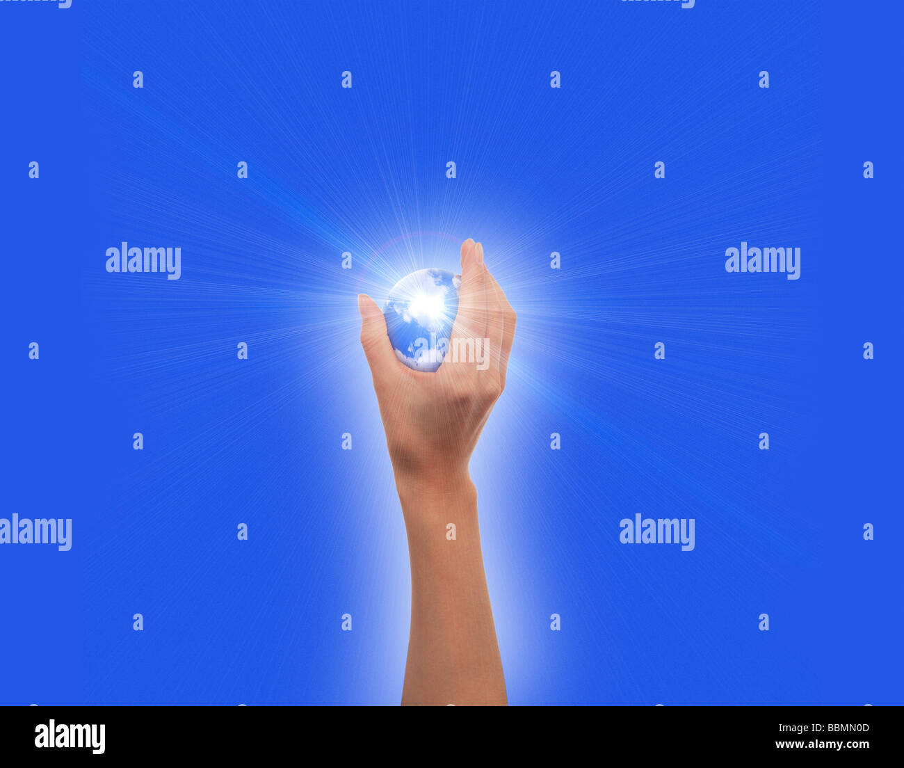 Hand in hand holding a globe hi-res stock photography and images - Alamy