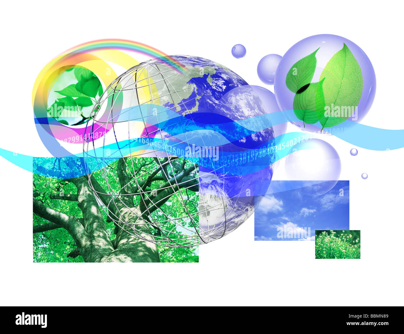 Collage of sphere and tree Stock Photo - Alamy