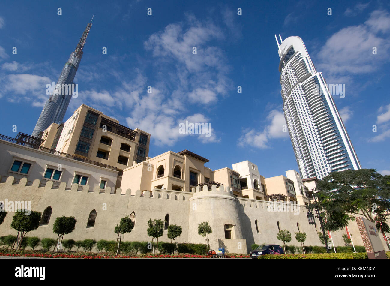 Dubai United Arab Emirates Old style and new style buildings in ...