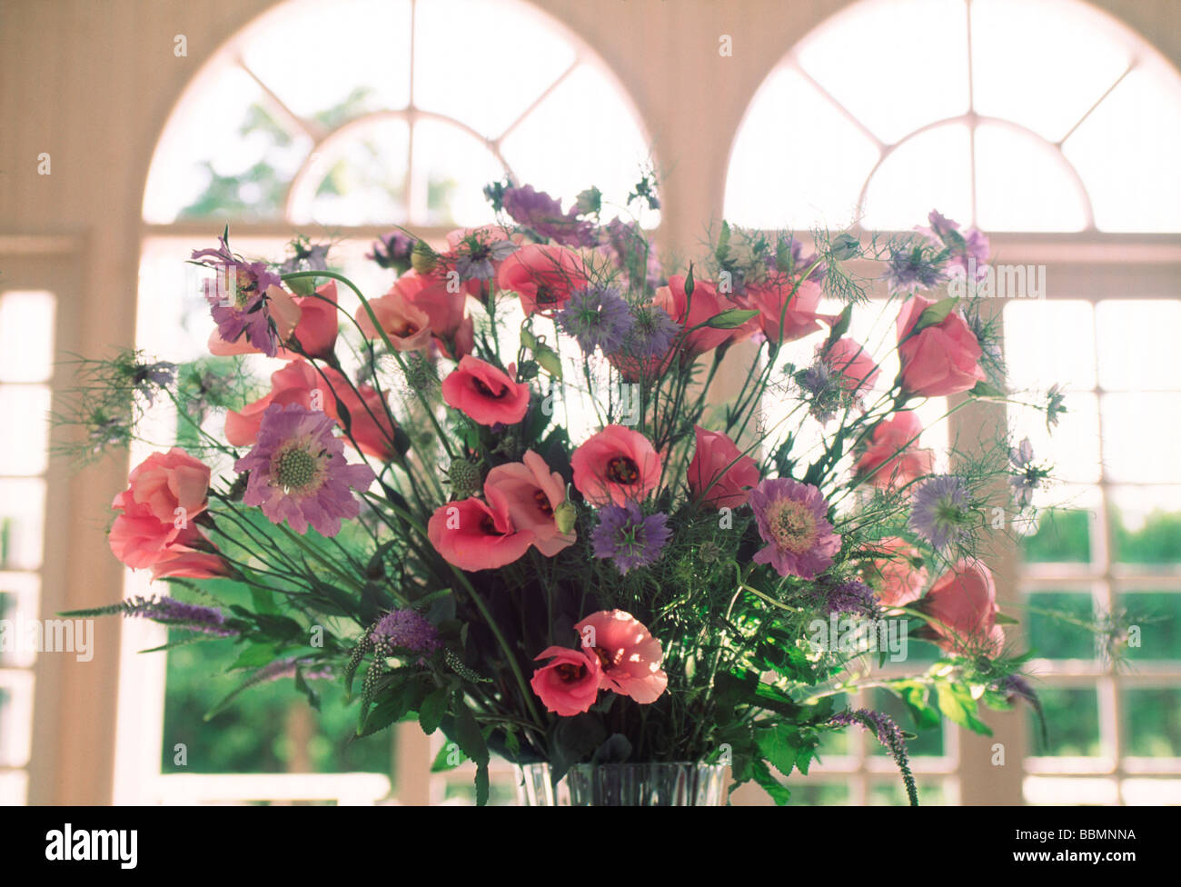 A vase of flowers displayed near a window Stock Photo - Alamy
