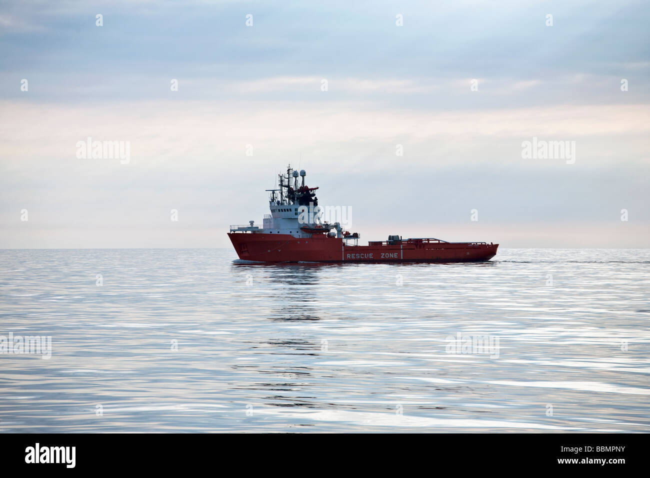 Ship with a rescue zone on the sea Stock Photo - Alamy