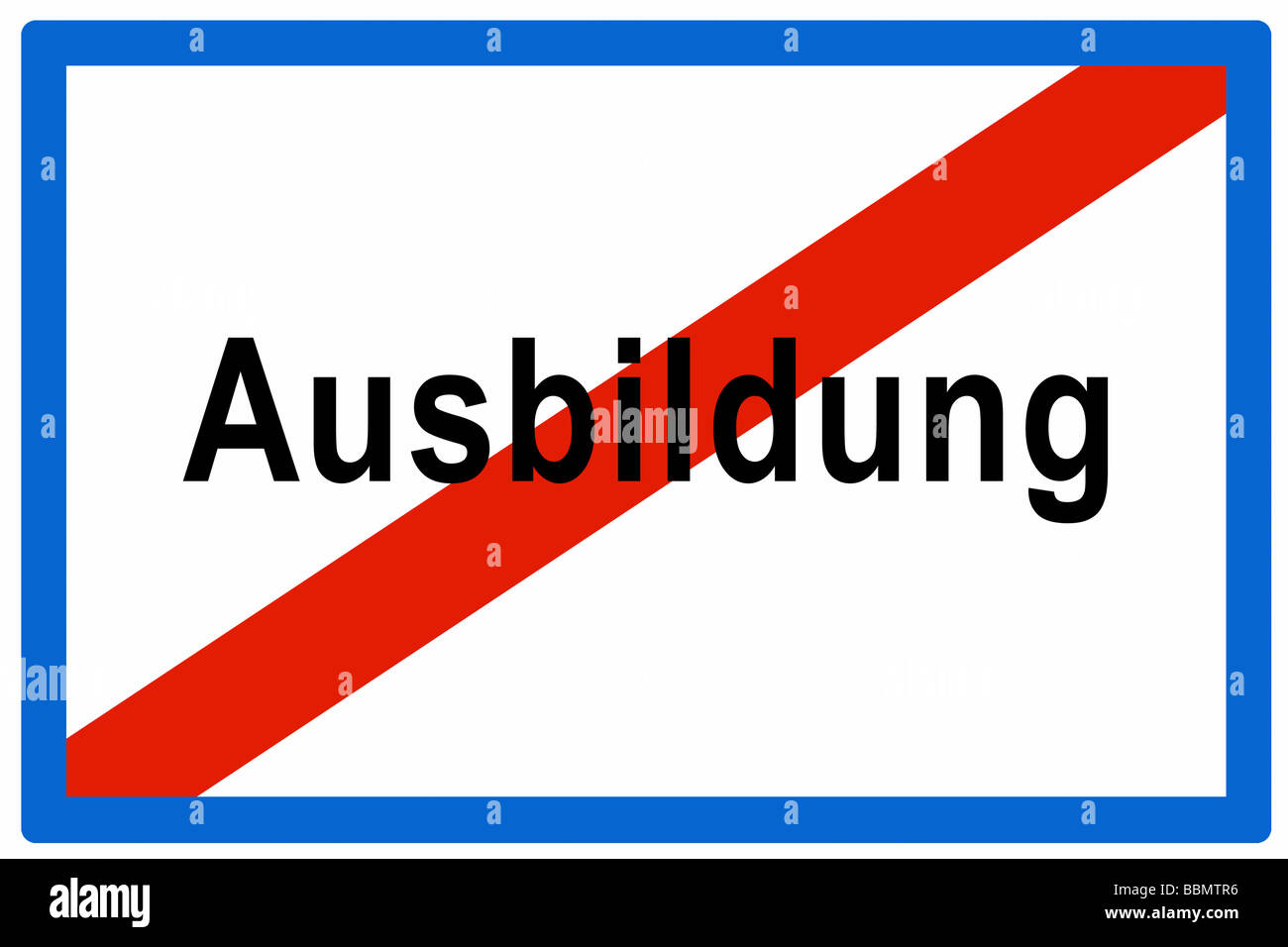 Signboard, Austrian town sign, end of town, "Leaving Education Stock ...