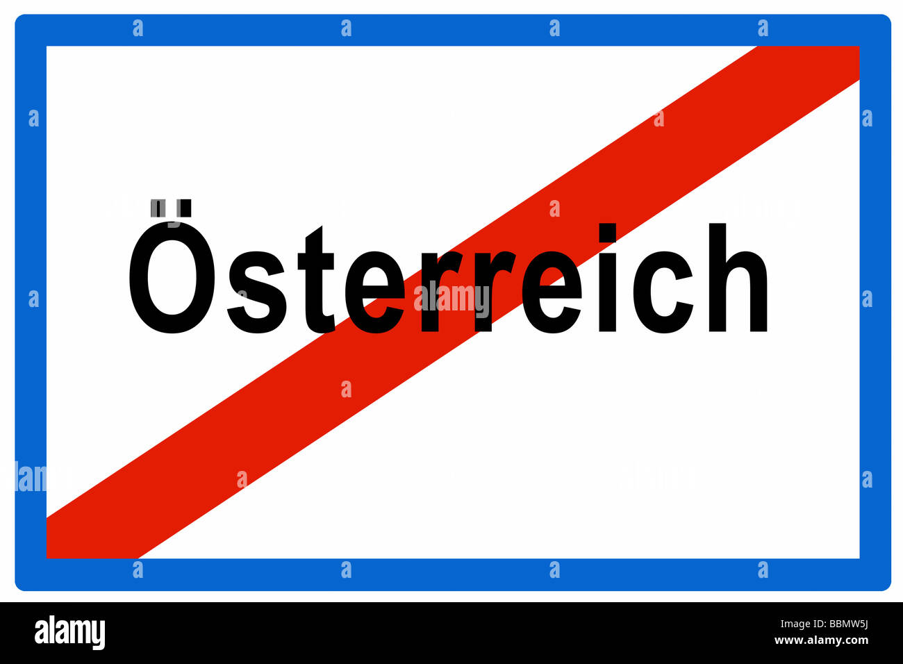 Signboard, Austrian town sign, end of town, "Leaving Austria Stock ...