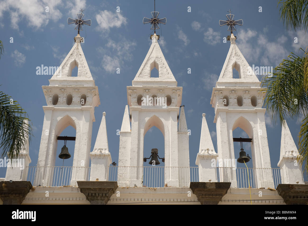 Triple spired Church in the centre on Tonala, Jalsico, Mexico Stock ...