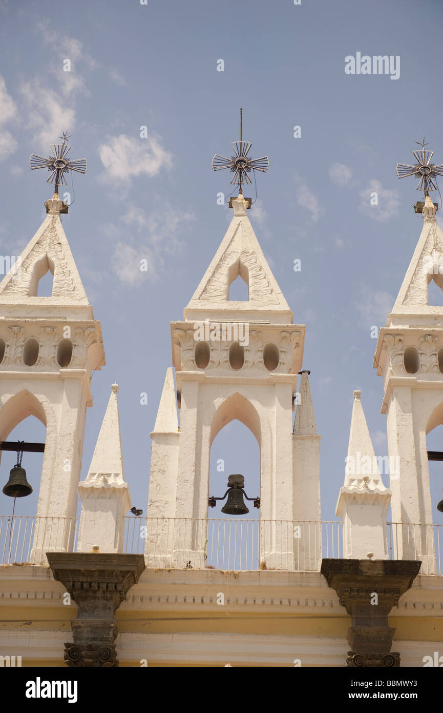 Triple spired Church in the centre on Tonala, Jalsico, Mexico Stock ...