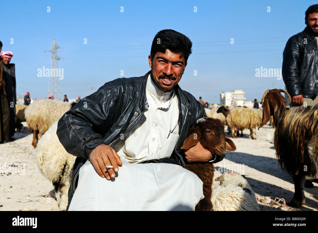 Men on a market for sheep and goats, Kafseh, Syria, Asia Stock Photo ...
