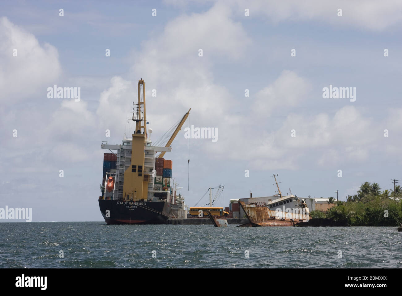 Container ship in the harbour of Yap, Micronesia Stock Photo - Alamy