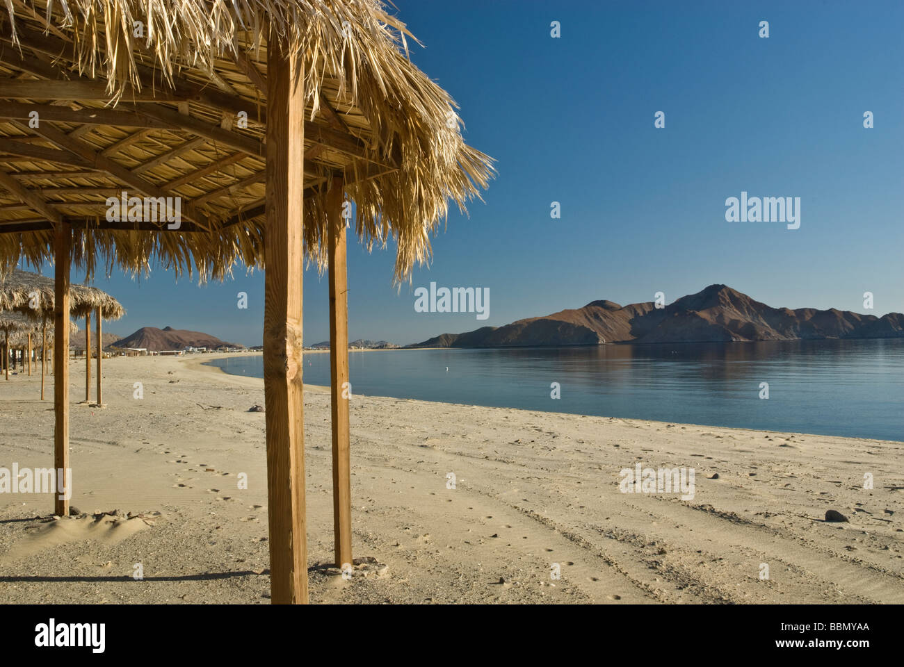 Palapas on beach at Bahia San Luis Gonzaga at Campo Rancho Grande Baja ...