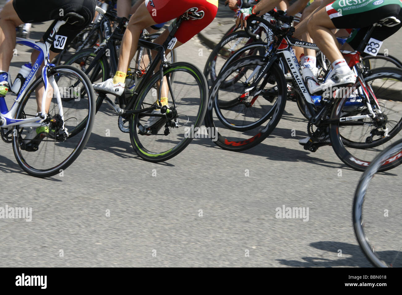 professional bike riders in road street race in city town Stock Photo ...