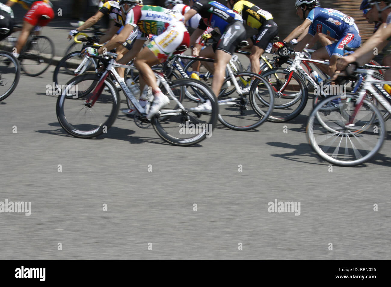 professional bike riders in road street race in city town Stock Photo ...