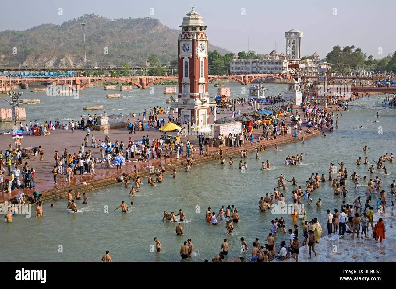 Pilgrims bathing in the Ganges river. Haridwar. Uttarakhand. India ...