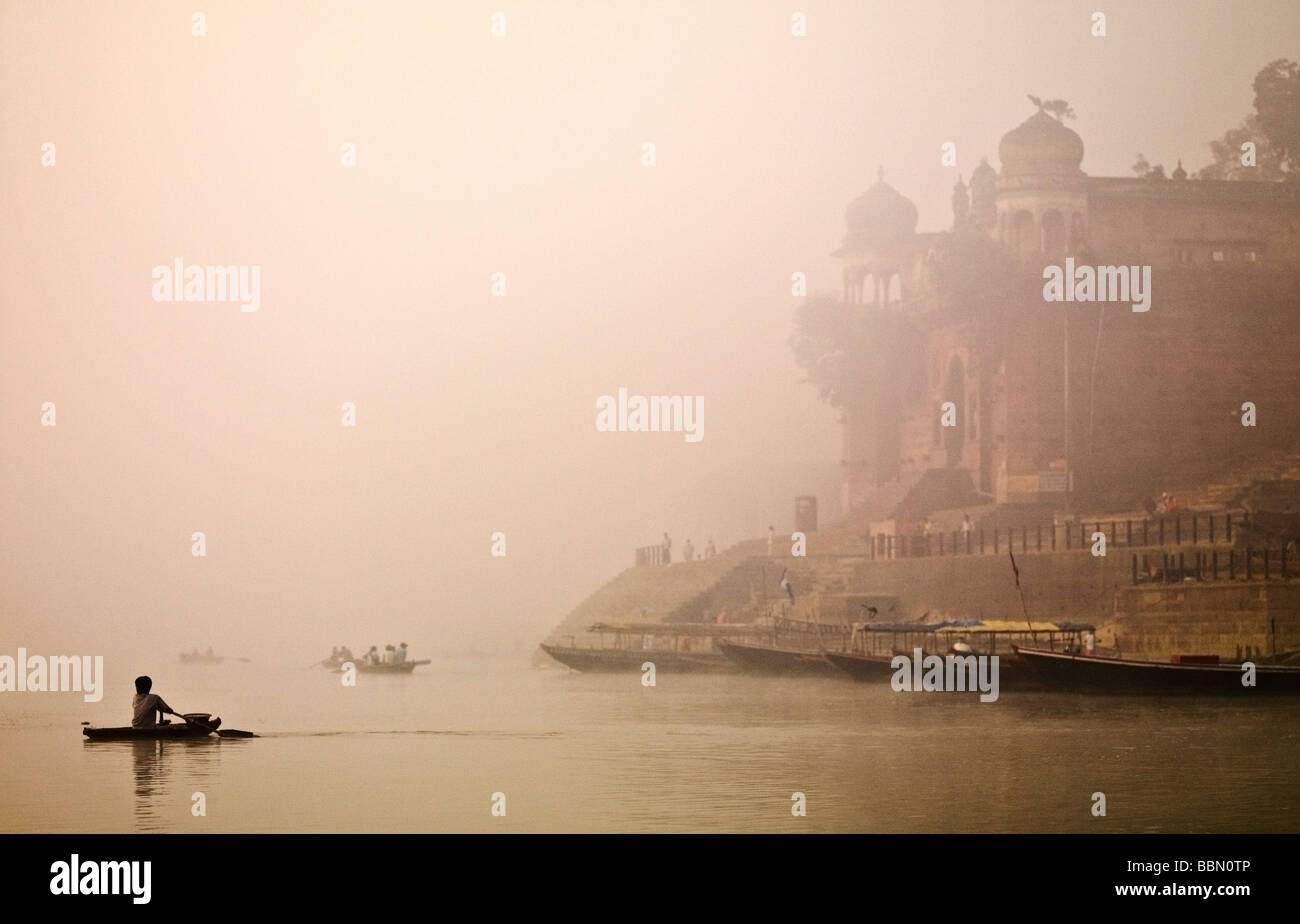 Ganges River,Varanasi,India;Boats on the river Stock Photo - Alamy