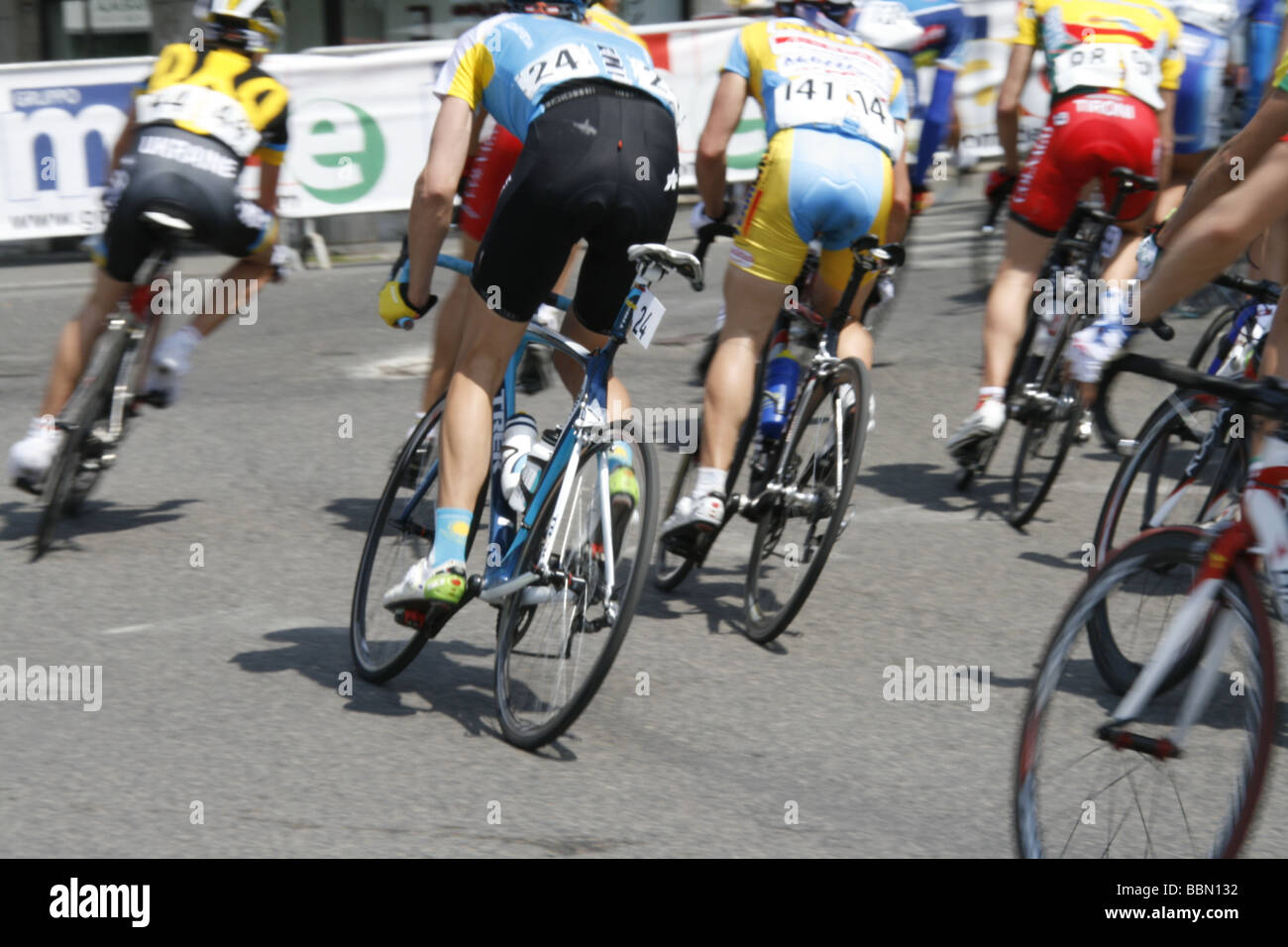 professional bike riders in road street race in city town Stock Photo ...