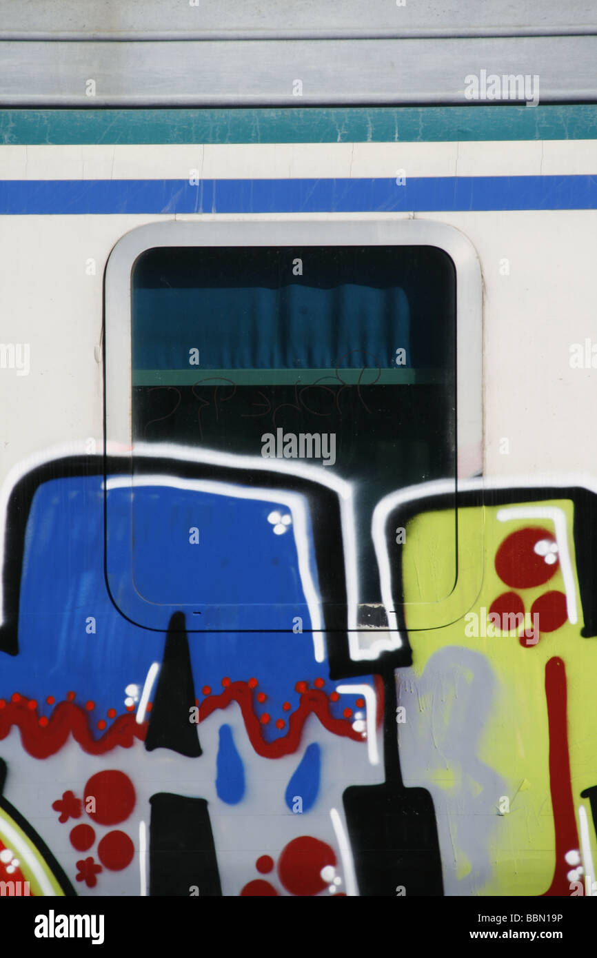 train carriage and doors covered with graffiti Stock Photo - Alamy