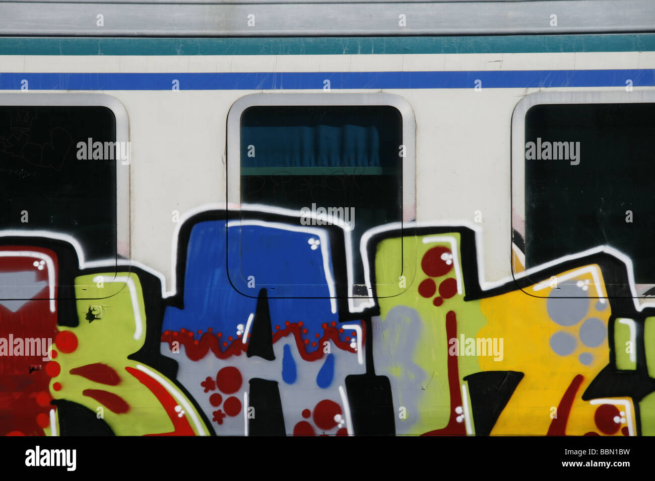 train carriage and doors covered with graffiti Stock Photo - Alamy